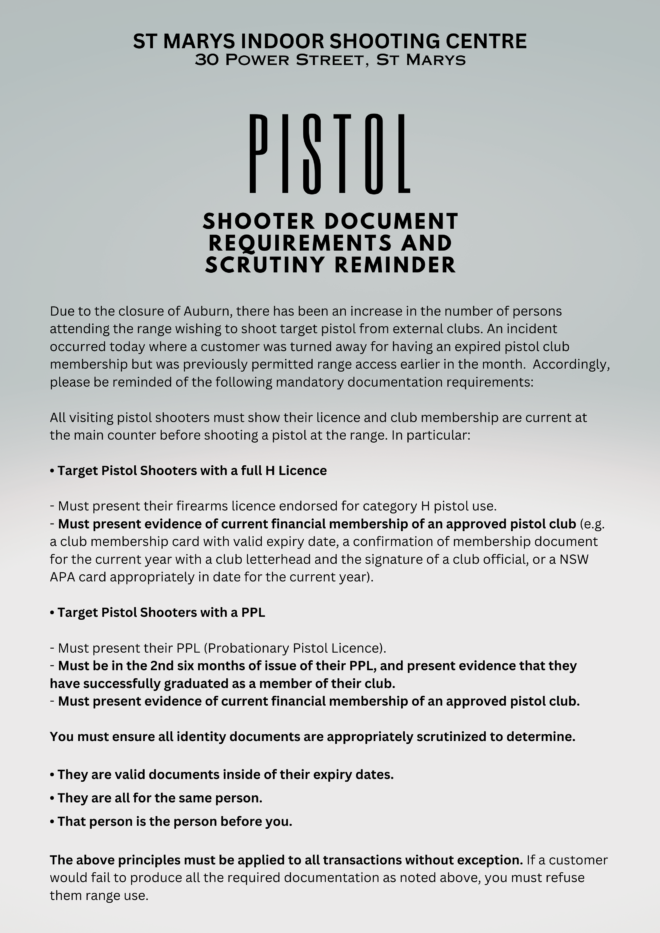 Pistol Shooter document requirements and scrutiny reminder. - SSAA NSW